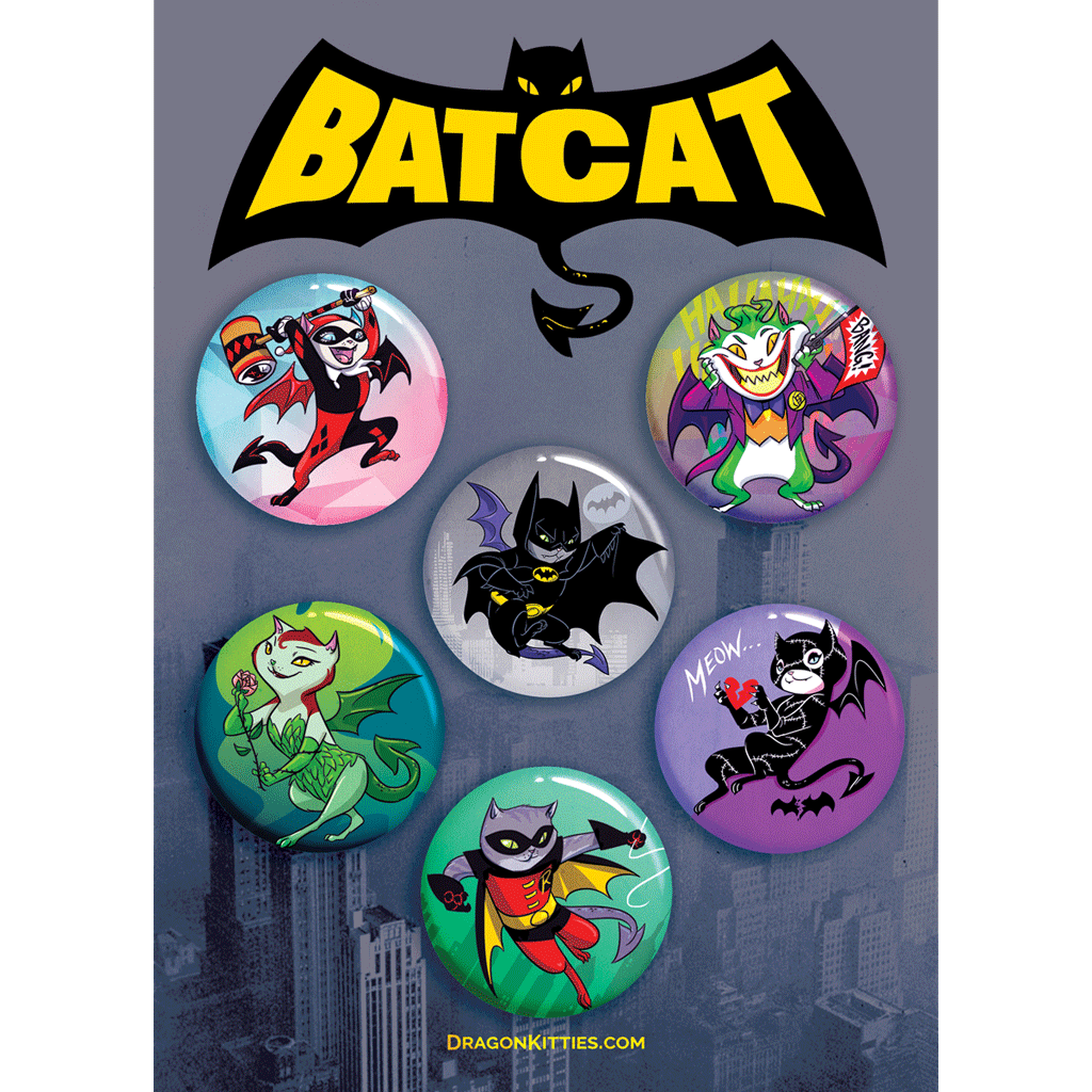 "BatCat" Dragon Kitties 6-Button Pack – HexComix